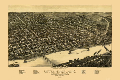 Little Rock, Arkansas 1887 Bird's Eye View - OLD MAPS
