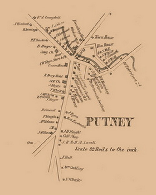 Putney Village, Vermont 1856 Old Town Map Custom Print - Windham Co ...