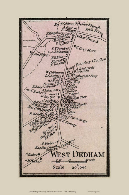 West Dedham Village, Massachusetts 1858 Old Town Map Custom Print ...