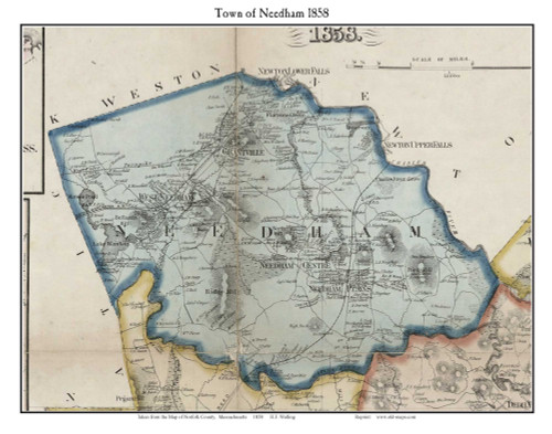 Needham, Massachusetts 1858 Old Town Map Custom Print - Norfolk Co ...