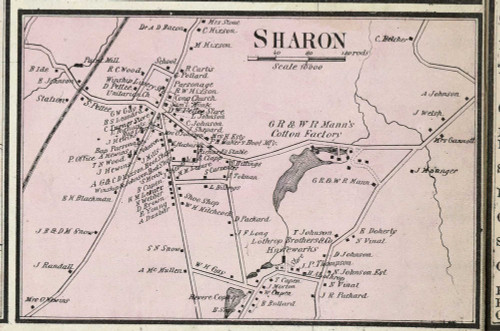 Sharon Village, Massachusetts 1858 Old Town Map Custom Print - Norfolk ...