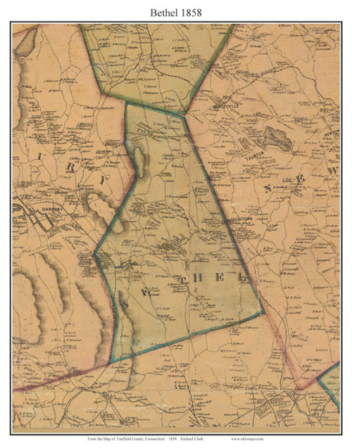 Bethel, Connecticut 1858 Fairfield Co. - Old Map Custom Print - OLD MAPS