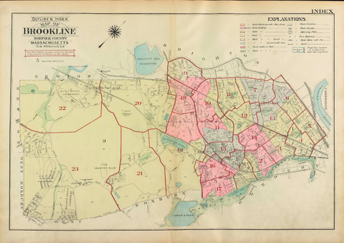 Brookline Index Map, 1927 - Old Street Map Reprint - Brookline 1927 ...