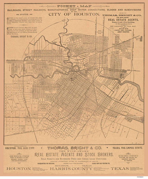 Houston 1890 Thomas - Old Map Reprint - Texas Cities - OLD MAPS