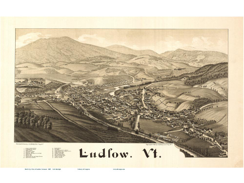 Ludlow, Vermont 1885 Bird's Eye View - OLD MAPS