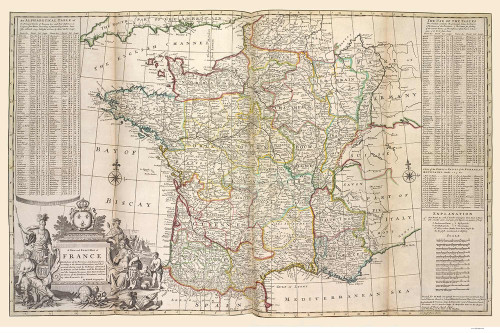 France 1736 English, detailed with provinces outlined in color and ...