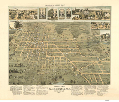 Greencastle, Indiana 1886 Bird's Eye View - OLD MAPS
