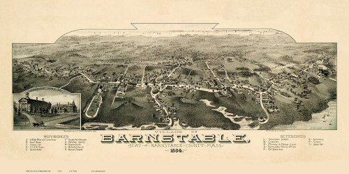 Barnstable, Massachusetts 1884 Bird's Eye View - Old Map Reprint - OLD MAPS