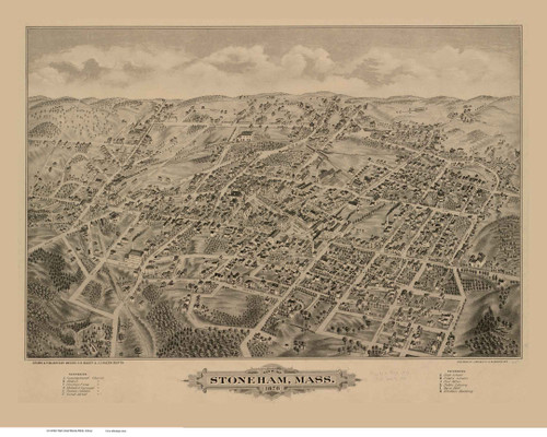 Stoneham, Massachusetts 1878 Bird's Eye View - Old Map Reprint BPL ...