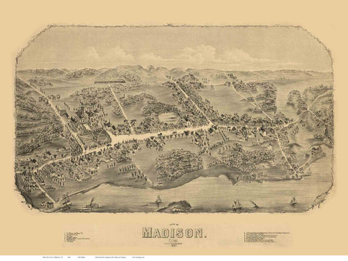 Madison, Connecticut 1881 Bird's Eye View - Old Map Reprint - OLD MAPS