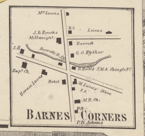 Barnes Corners, New York 1857 Old Town Map Custom Print with Homeowner ...