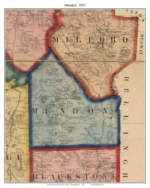 Mendon Massachusetts 1857 Old Town Map Custom Print - Worcester Co ...