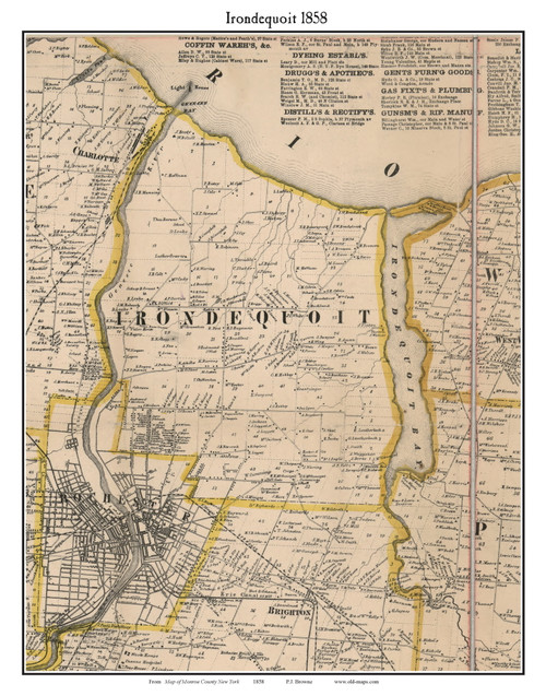 Irondequoit, New York 1858 Old Town Map Custom Print - Monroe Co. - OLD ...