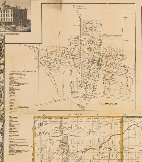 Coldwater Village, Michigan 1858 Old Town Map Custom Print - Branch Co ...
