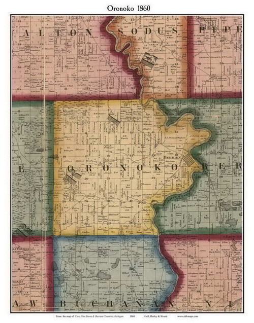 Oronoko, Michigan 1860 Old Town Map Custom Print - Berrien Co. - OLD MAPS