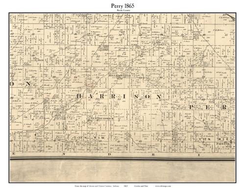 Perry Indiana 1865 Old Town Map Custom Print - Boone Co. - OLD MAPS