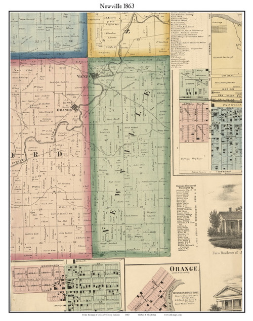 Newville, DeKalb Co. Indiana 1863 Old Town Map Custom Print - DeKalb Co ...