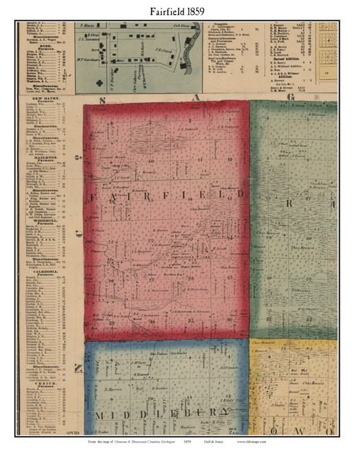 Fairfield, Michigan 1859 Old Town Map Custom Print - Shiawassee Co ...