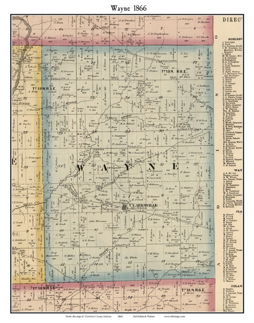 Wayne,Indiana 1866 Old Town Map Custom Print - Hamilton Co. - OLD MAPS