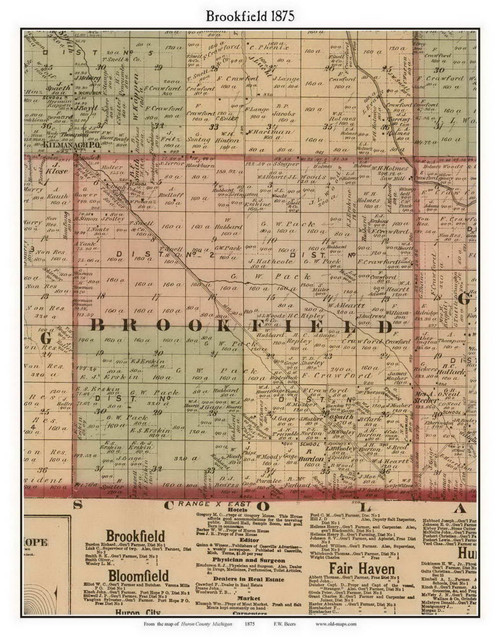 Brookfield, Michigan 1875 Old Town Map Custom Print - Huron Co. - OLD MAPS