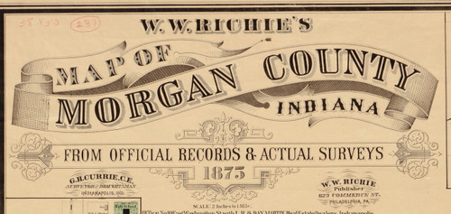 Map Cartouche, Morgan Co. Indiana 1875 Old Town Map Custom Print - OLD MAPS
