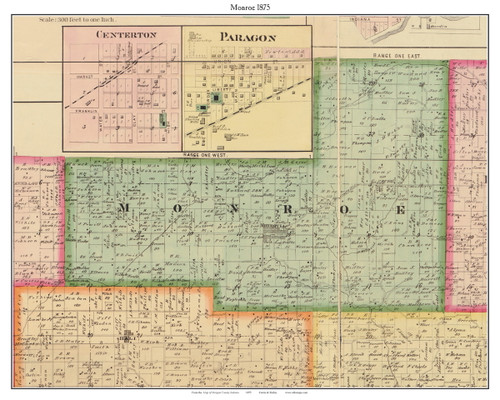 Monroe, Indiana 1875 Old Town Map Custom Print - Morgan Co. - OLD MAPS