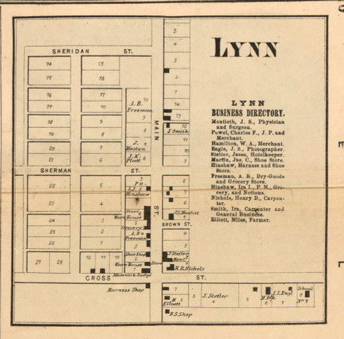 Lynn Village, Washington, Indiana 1865 Old Town Map Custom Print ...