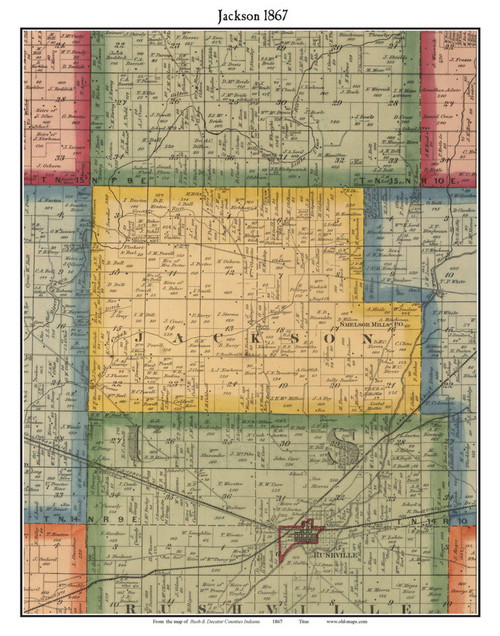 Jackson, Indiana 1867 Old Town Map Custom Print Rush Co. - OLD MAPS