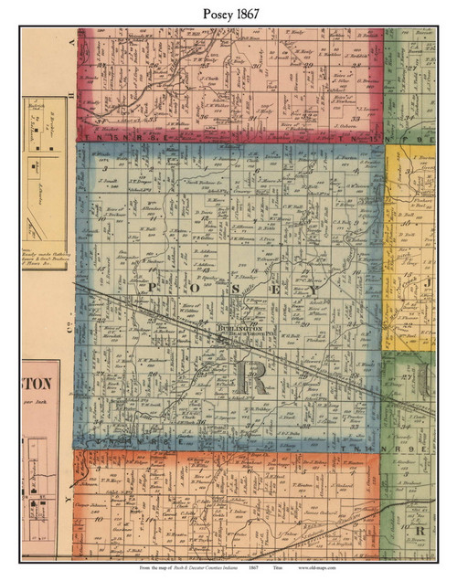 Posey, Indiana 1867 Old Town Map Custom Print Rush Co. - OLD MAPS