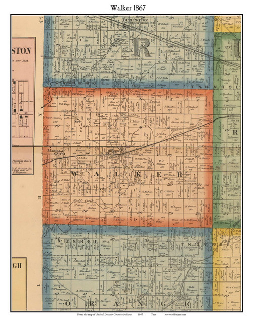 Walker, Indiana 1867 Old Town Map Custom Print Rush Co. - OLD MAPS