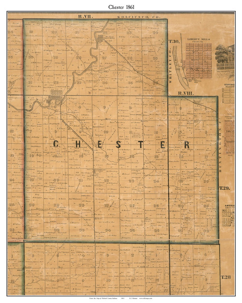 Chester, Indiana 1861 Old Town Map Custom Print Wabash Co. - OLD MAPS