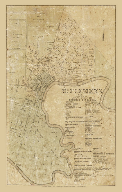 Mt. Clemens Village, Clinton, Michigan 1859 Old Town Map Custom Print ...
