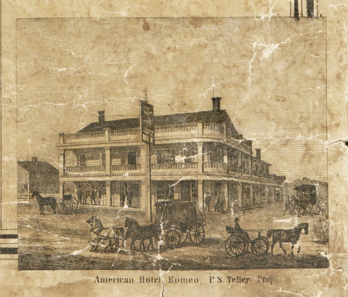 American House, Romeo, Bruce & Washington, Michigan 1859 Old Town Map ...