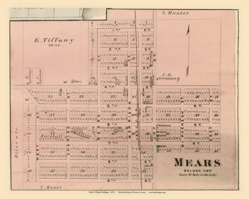 Mears Village, Golden, Michigan 1876 Old Town Map Custom Print - Oceana ...