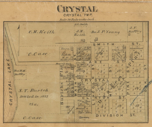 Crystal Village, Crystal, Michigan 1875 Old Town Map Custom Print ...