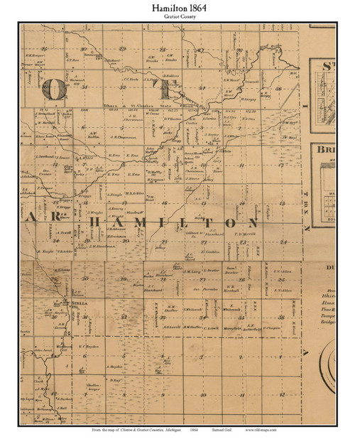 Hamilton, Michigan 1864 Old Town Map Custom Print - Gratiot Co. - OLD MAPS