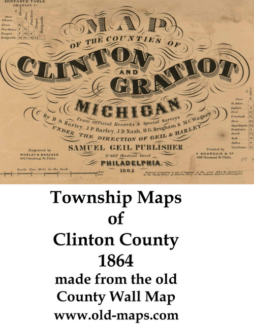 Map Cartouche, Clinton County Michigan 1864 Old Town Map Custom Print ...