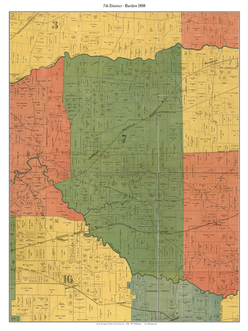 District 7 - Bartlett, Tennessee 1888 Old Town Map Custom Print Shelby ...