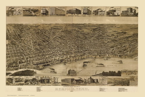 Memphis, Tennessee 1887 Bird's Eye View - OLD MAPS