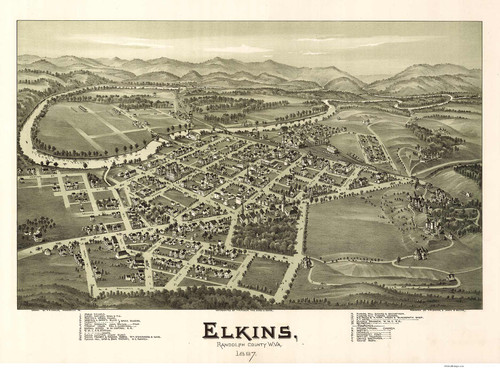 Elkins, West Virginia 1897 Bird's Eye View - OLD MAPS