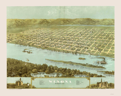 Winona, Minnesota 1867 Bird's Eye View - OLD MAPS