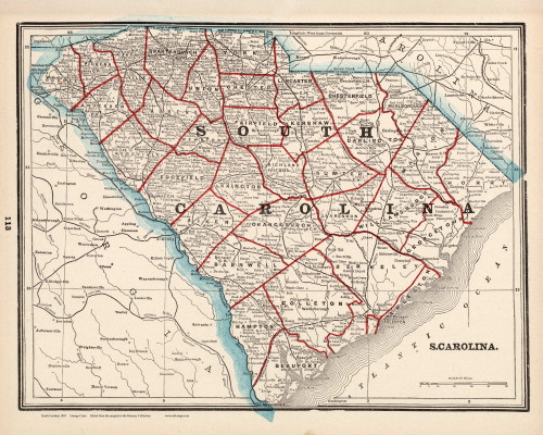 South Carolina 1893 Cram - Old State Map Reprint - OLD MAPS