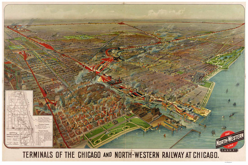 Chicago, Illinois 1902 Bird's Eye View -Terminals of the Chicago ...