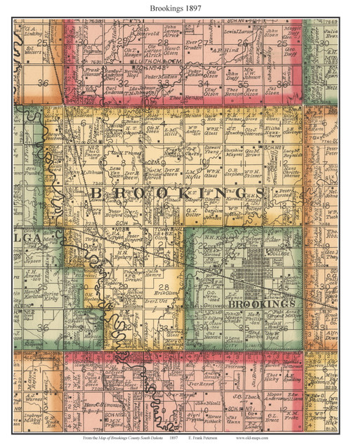 Brookings, South Dakota 1897 Old Town Map Custom Print - Brookings Co ...