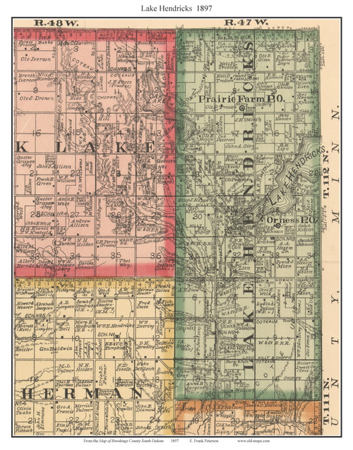 Lake Hendricks, South Dakota 1897 Old Town Map Custom Print - Brookings ...