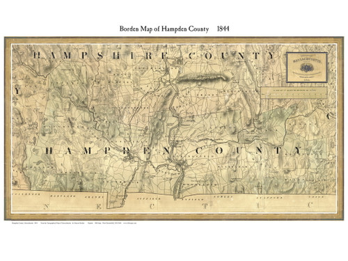 Hampden County Massachusetts 1844 - Old Map Custom Print - Borden MA ...