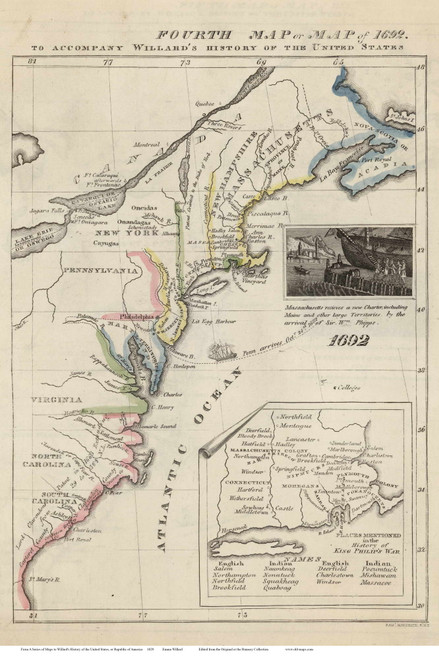 1692 Fourth Map of the United States - 1829 - Colony Boundaries - King ...