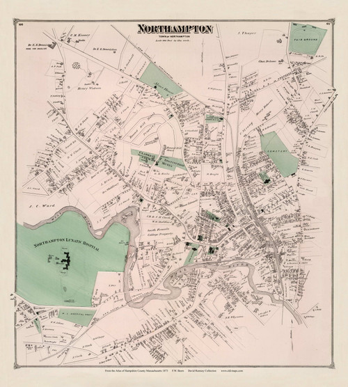 Northampton Village North, Massachusetts 1873 Old Town Map Reprint ...