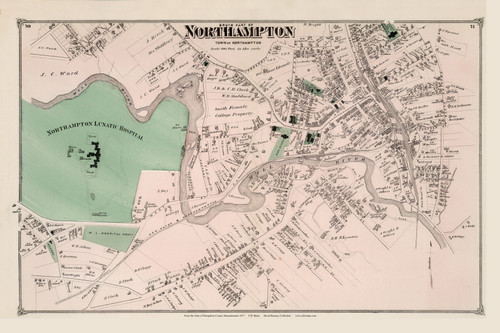 Northampton Village North and South Custom, Massachusetts 1873 Old Town ...