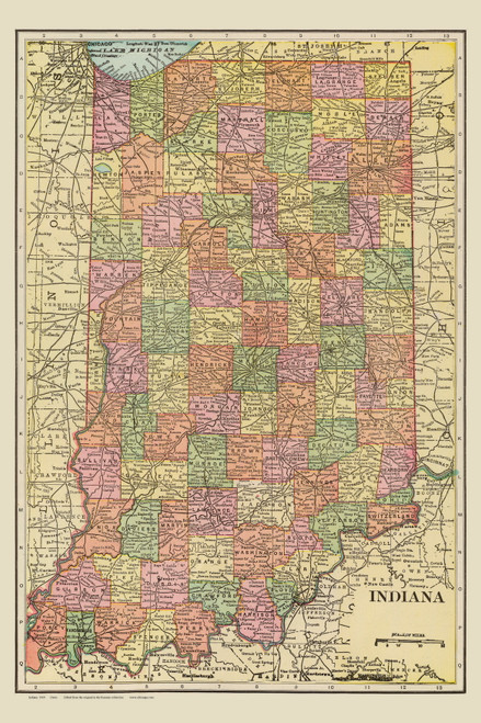 Indiana 1909 Davis - Old State Map Reprint - OLD MAPS